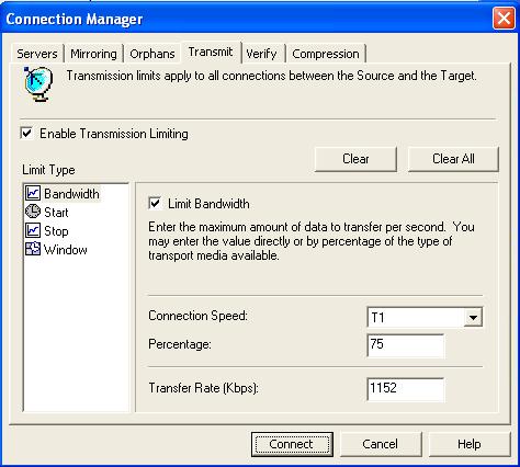 Limiting transmission bandwidth
